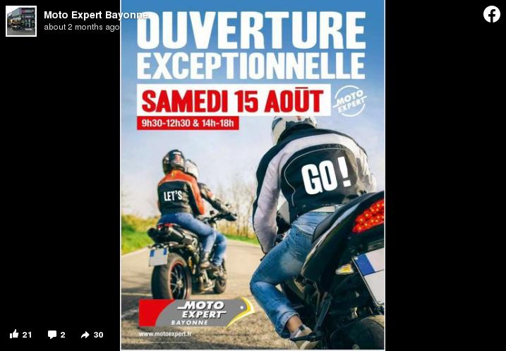 Moto Expert Bayonne - Moto Expert Bayonne sera ouvert le samedi 15 Aout
